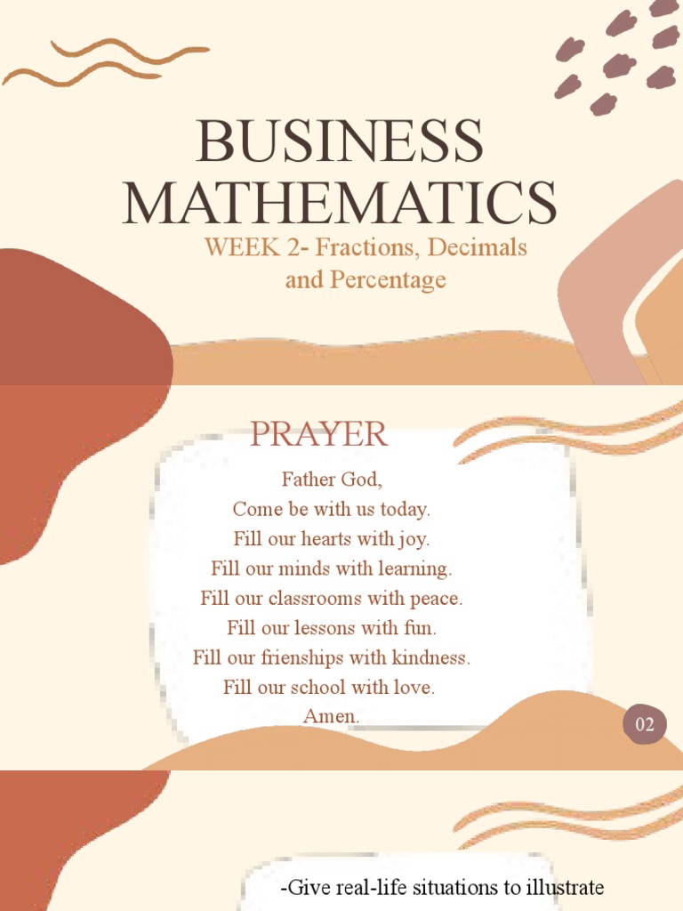 WEEK 2 Real Life Problems Involving Fraction Decimal And Percent PDF