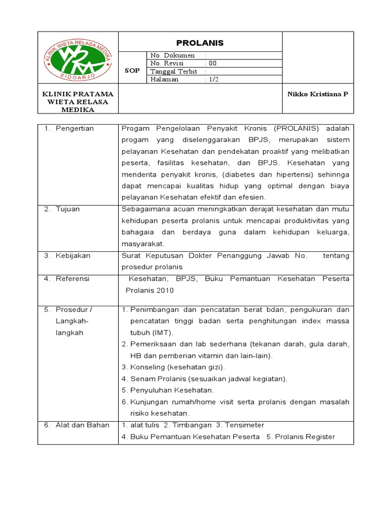 Sop Prolanis | PDF | Kesehatan Holistik | Sains & Matematika