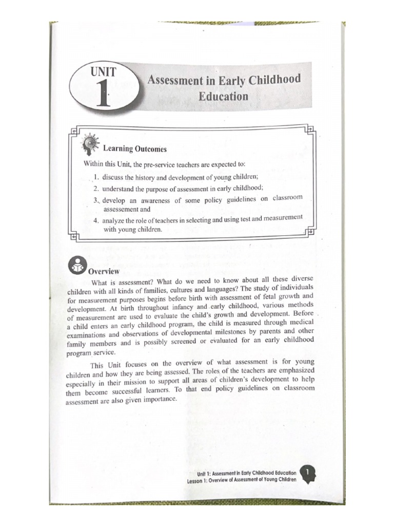 Unit 1 Lesson 1 Assessment in Early Childhood Education | PDF