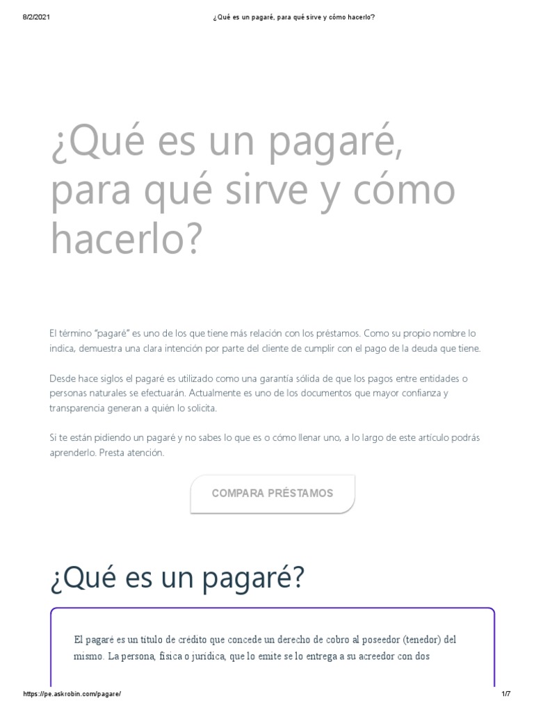 ¿Qué Es Un Pagaré, para Qué Sirve y Cómo Hacerlo | PDF | Bancos | Dinero