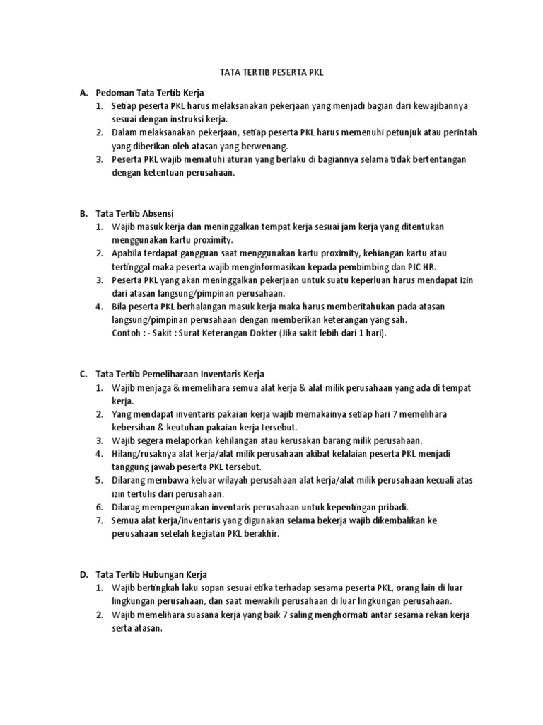 Tata Tertib Peserta PKL | PDF | Karier & Perkembangan