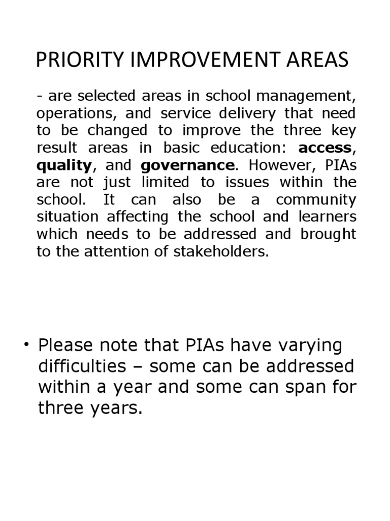Priority Improvement Areas | PDF | Business