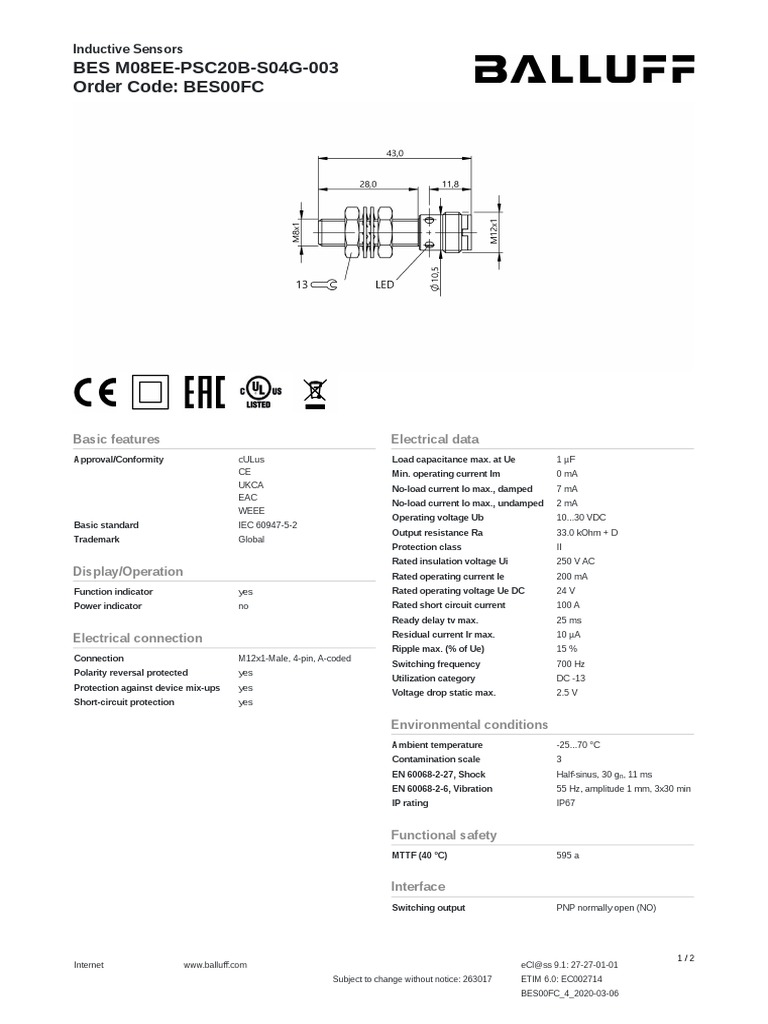 Datasheet BES00FC 263017 en | PDF