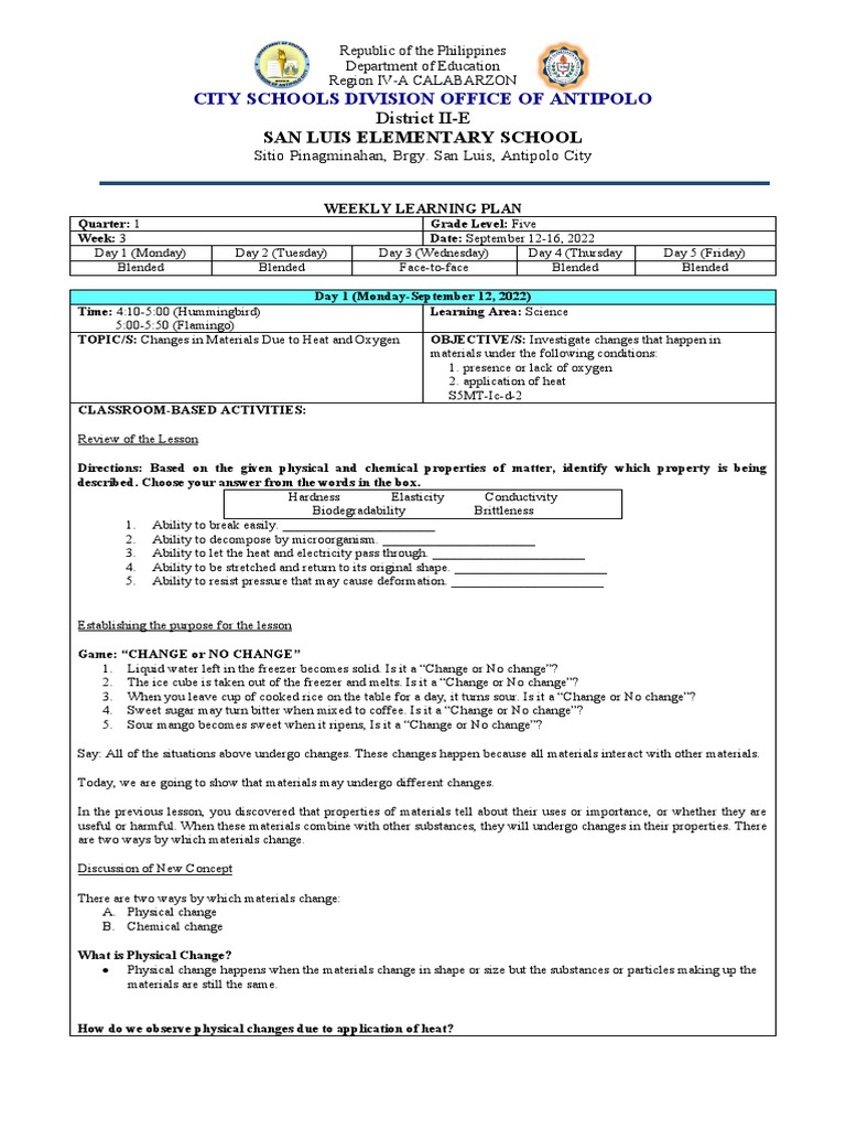 WLP - Q1 - W3 Science | PDF | Water | Chemical Substances