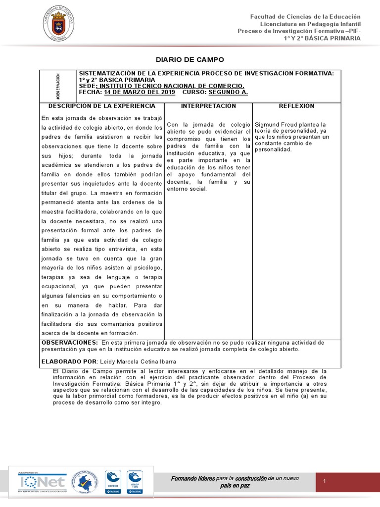 DIARIO DE CAMPO Observacion 1 | PDF | Educación primaria | Maestros