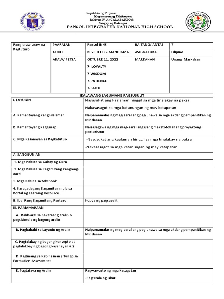 Aralin1.1 Pagbasa Plan | PDF