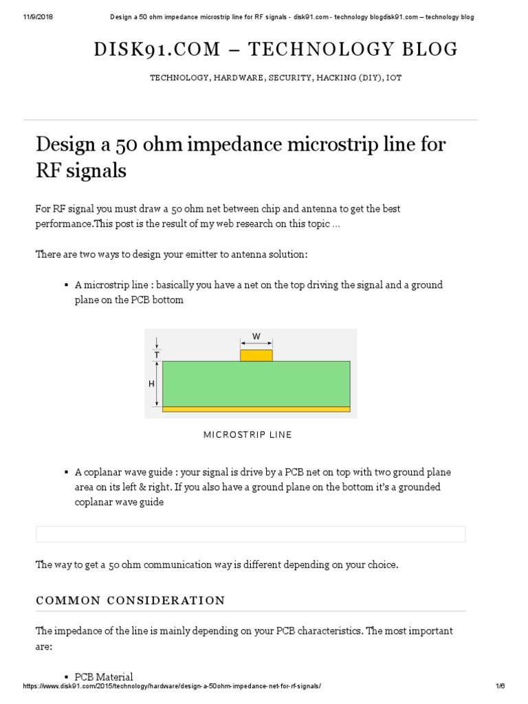 Design 50 Ohm Microstrip Line for RF Signals | PDF