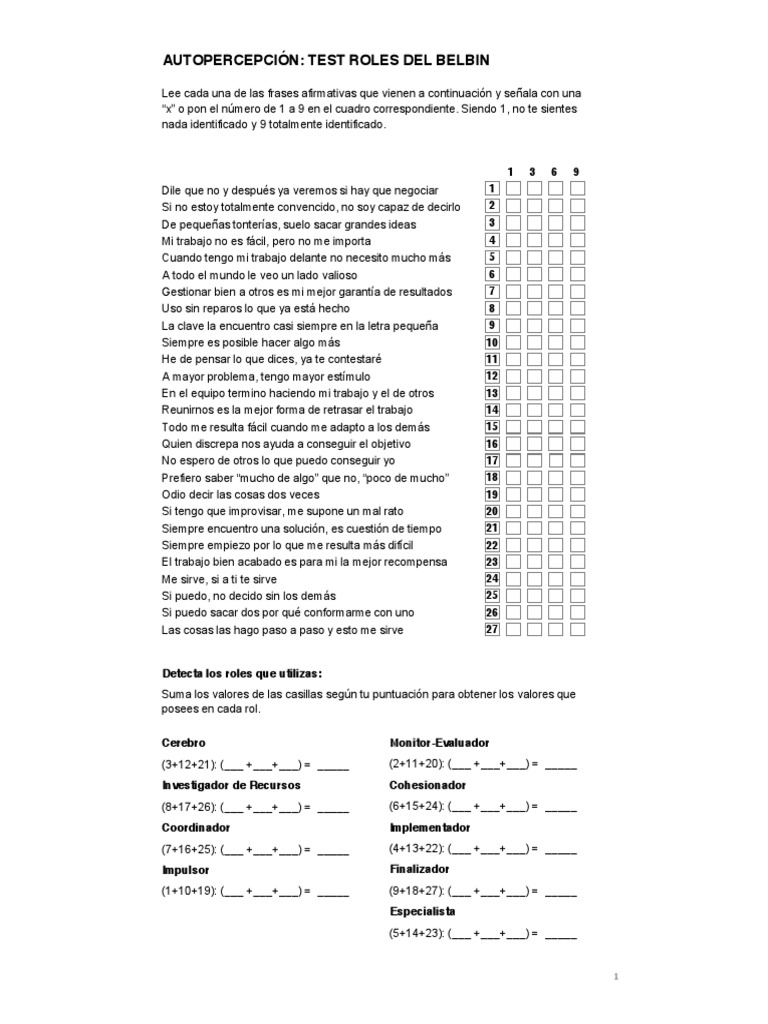 Test Belbin - Roles de Equipo | PDF