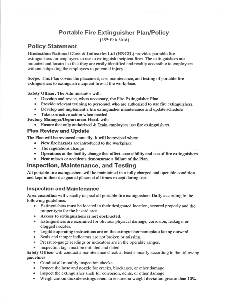 Portable Fire Extinguisher Plan Policy | PDF