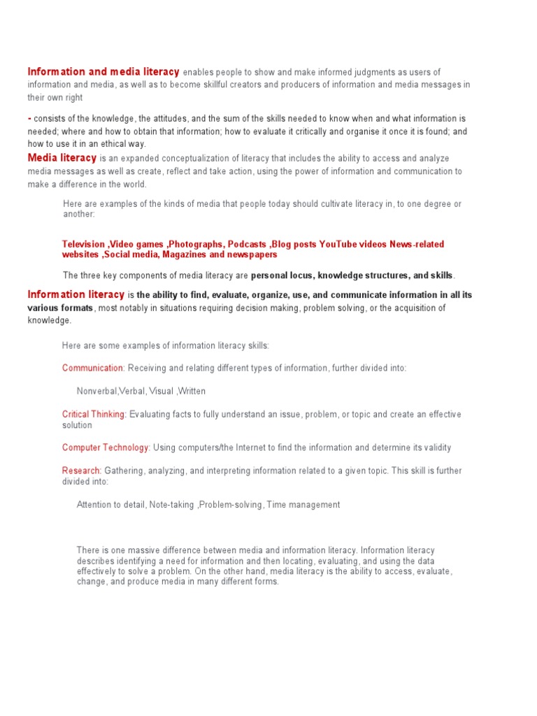 Information and Media Literacy Enables People To Show and Make Informed ...