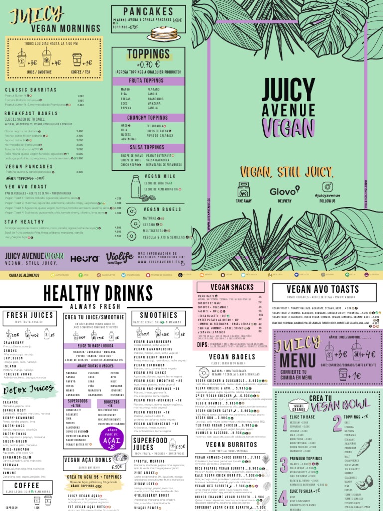 Juicy Avenue Vegan Menu! | PDF | Veganismo | Industria de alimentos