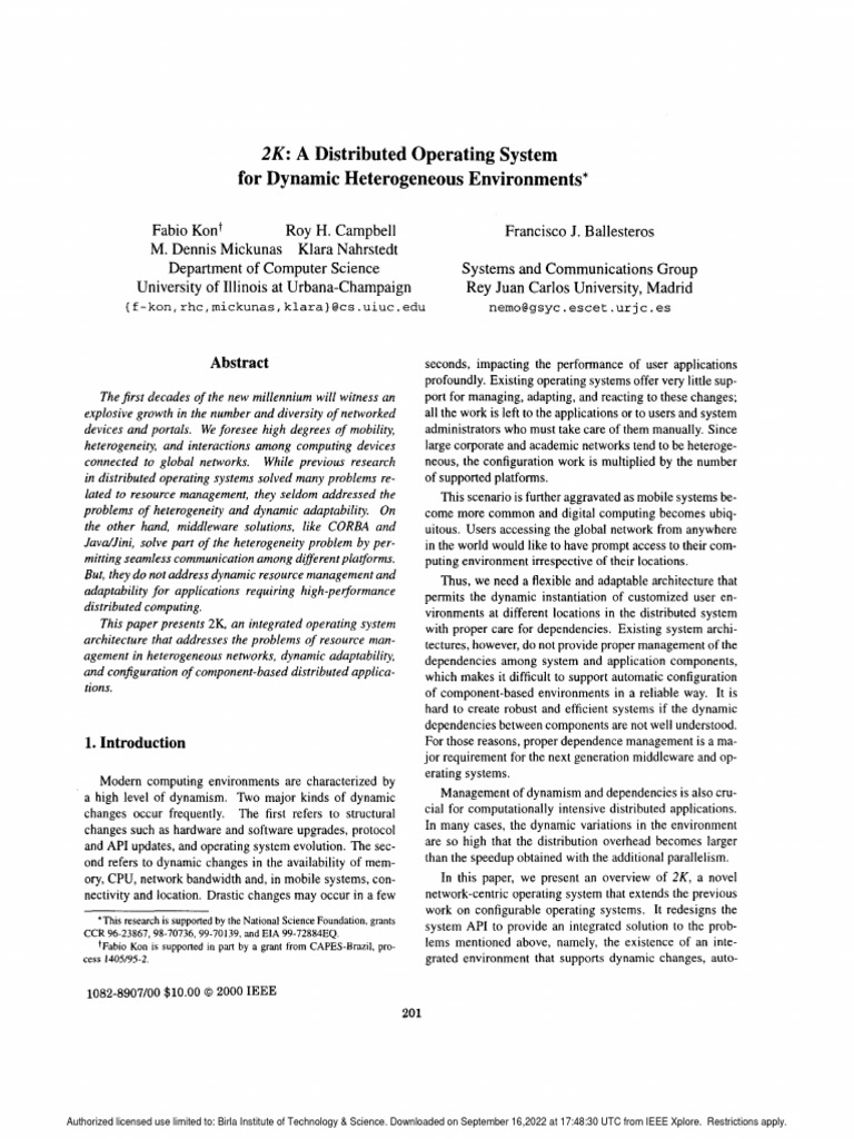 2K - A Distributed Operating System For Dynamic Heterogeneous ...