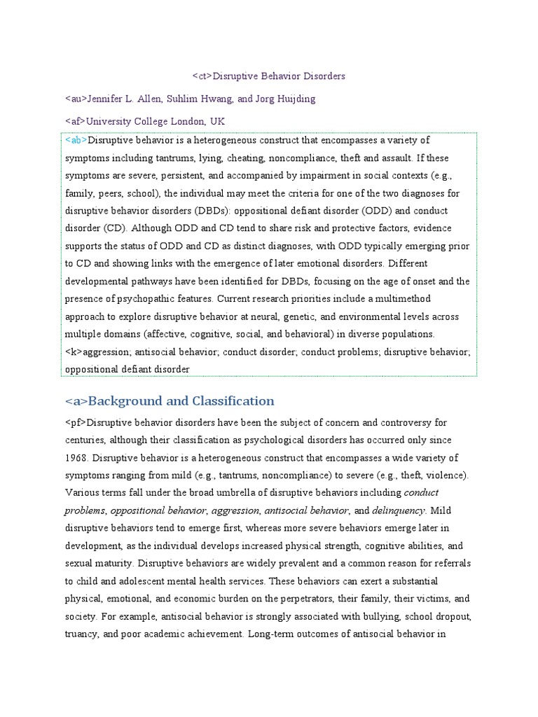 Disruptive Behavior Disorders | PDF | Antisocial Personality Disorder ...