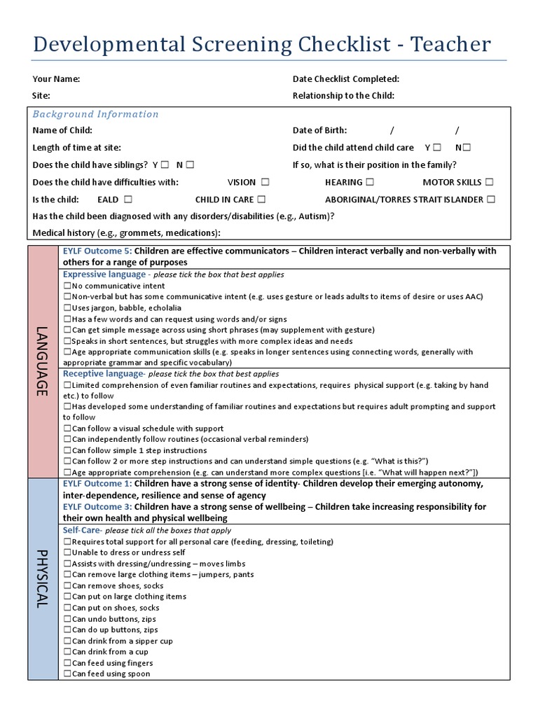 Developmental Screening Checklist 2019 002 1 | PDF | Attention | Gesture