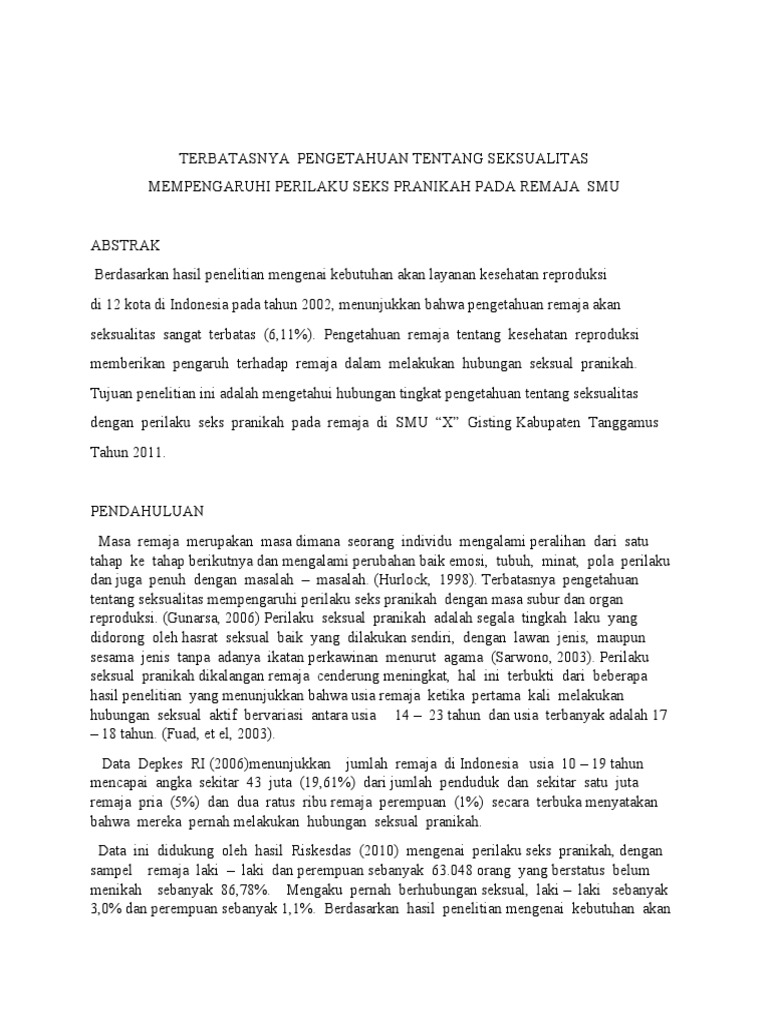 Hubungan Konsep Diri Dengan Perilaku Seksual Beresiko Pada Remaja | PDF | Pengembangan Diri ...