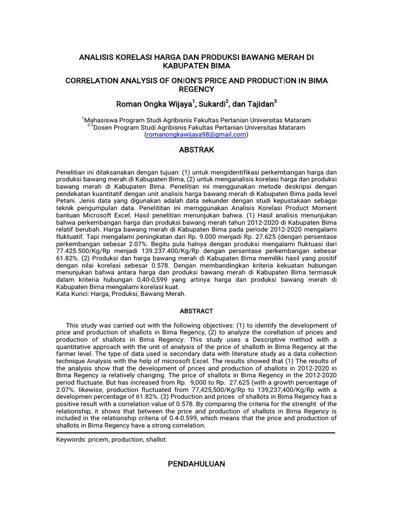 J - Roman Ongka Wijaya - Analisis Korelasi Hrga Dan Poduksi Harga Dan ...