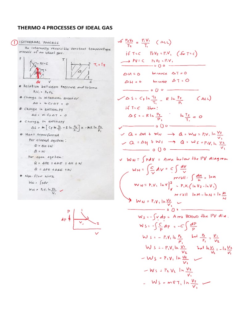 Thermo 4 Processes Of Ideal Gas 2022 New Pdf Enthalpy Gases