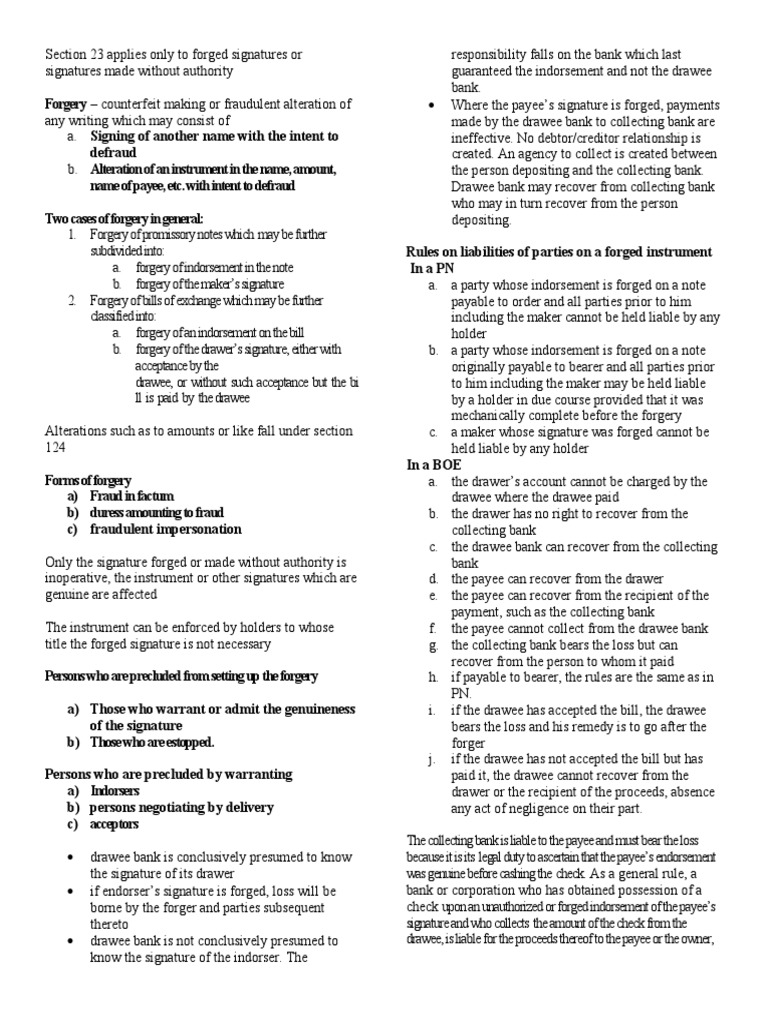 Section 23 | PDF | Negotiable Instrument | Forgery