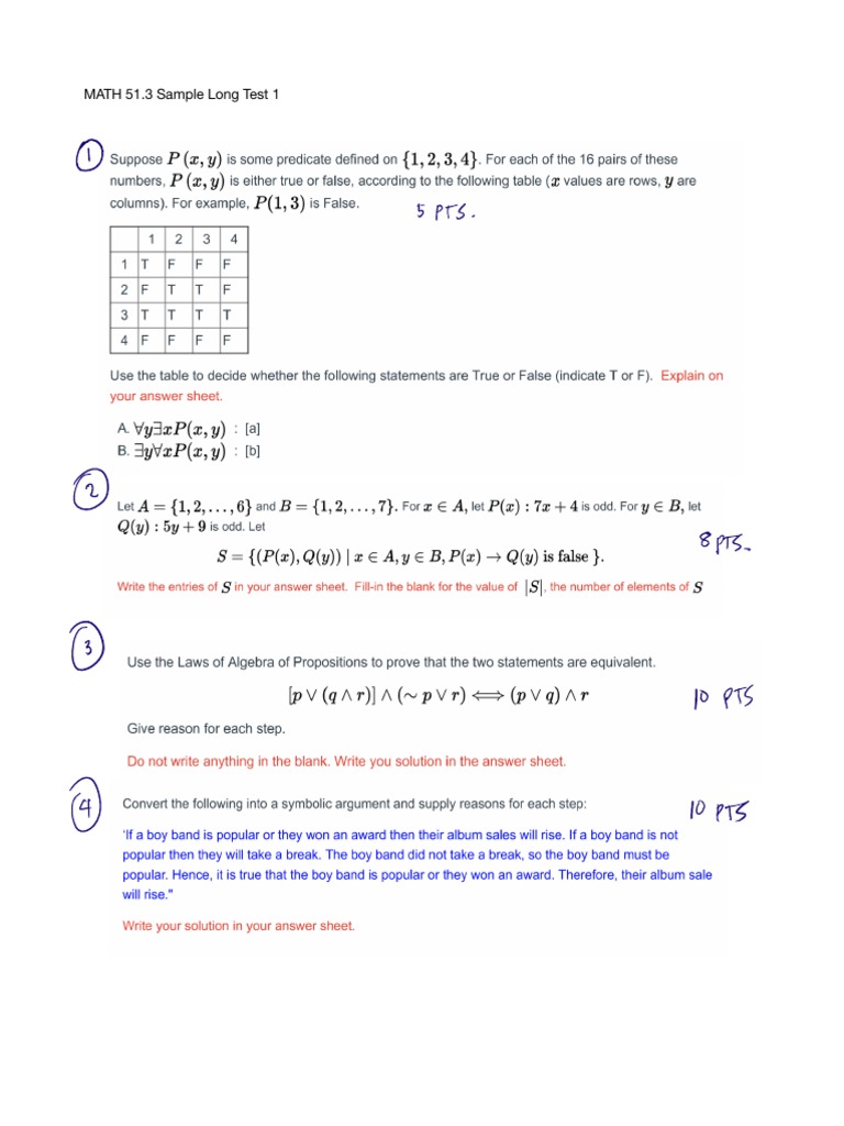 MATH 51.3 Sample Long Test 1 | PDF