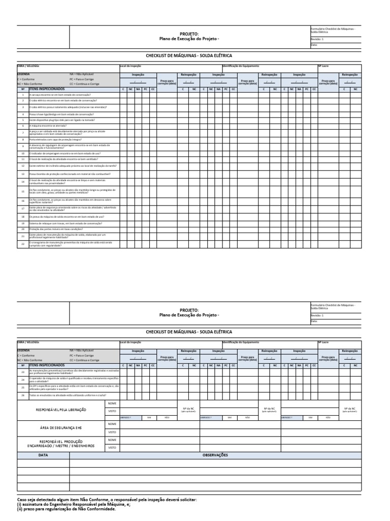 Cheque List Maquina de Solda | PDF