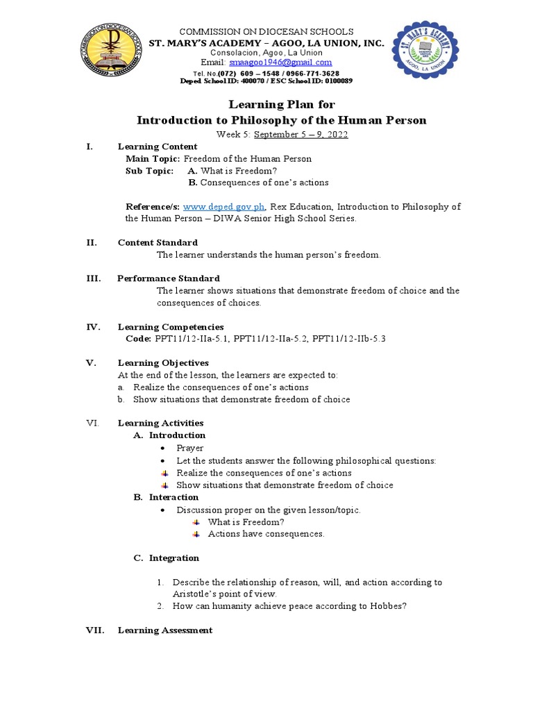 Freedom in Human Choice: Week 5 Plan | PDF | Learning | Reason
