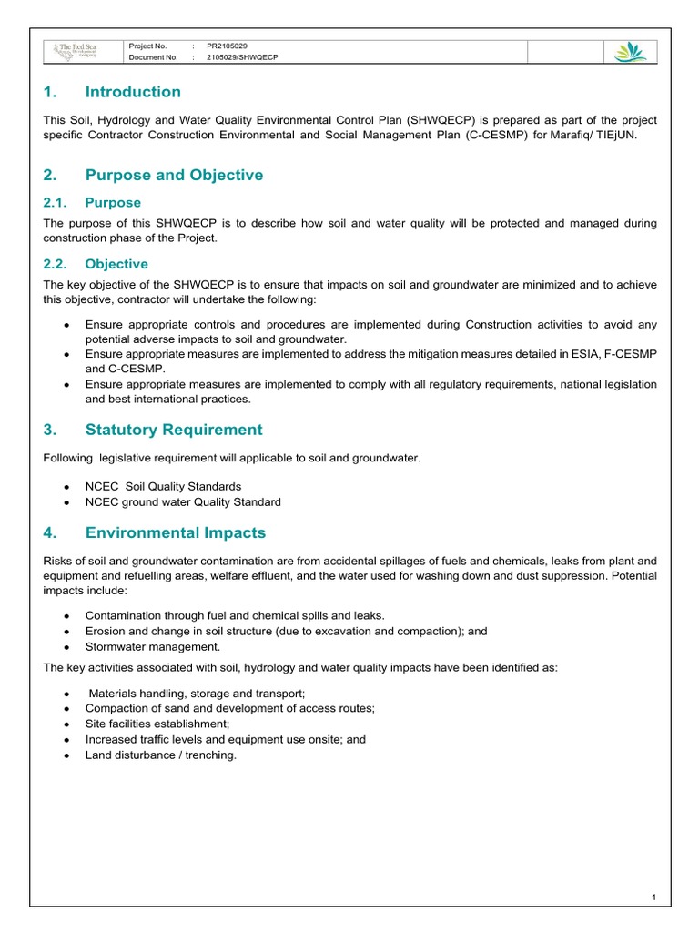 Soil and Water Quality Control Plan | PDF | Surface Runoff | Water Quality