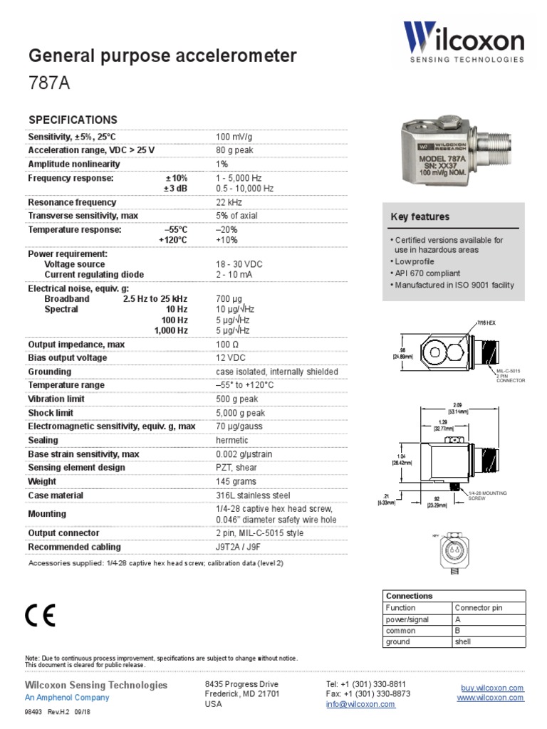 Specifications for Wilcoxon 787A Accelerometer | PDF | Electrical ...