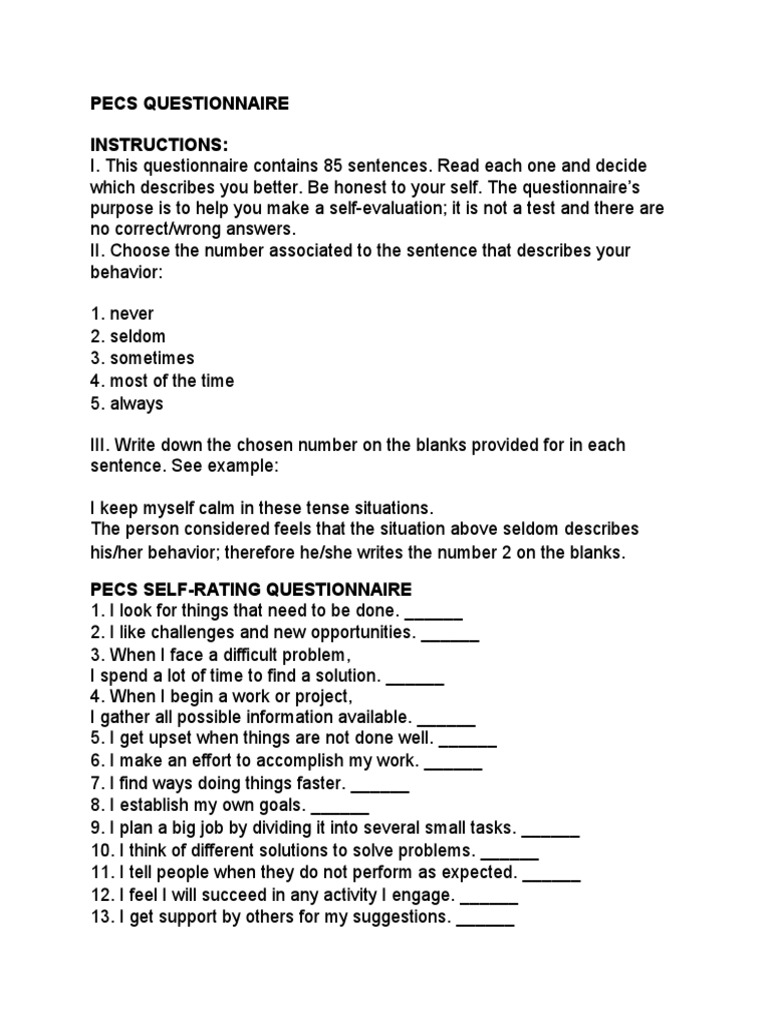 Pecs Questionnaire | PDF