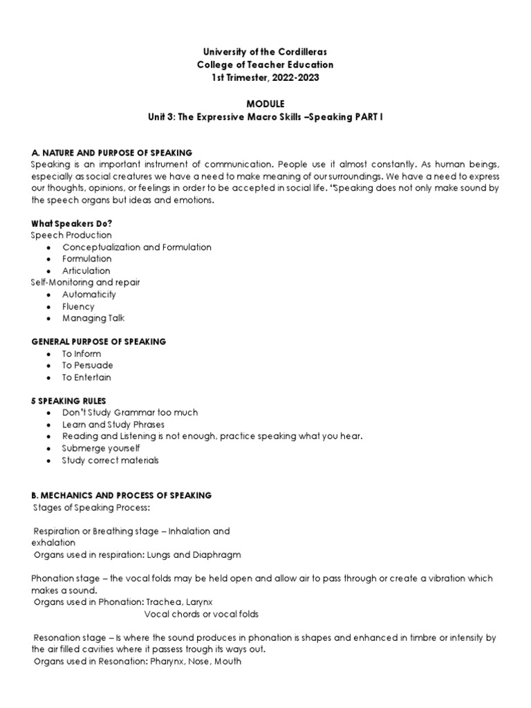 Speaking 1 Module | PDF