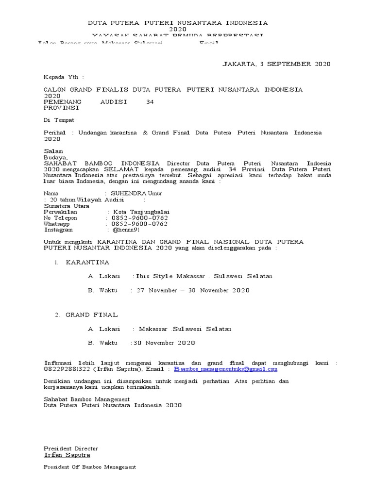 Undangan Grand Final Duta Busana 2020 | PDF