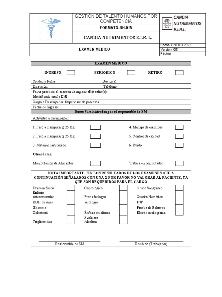 Formato de Examenes Medicos | PDF