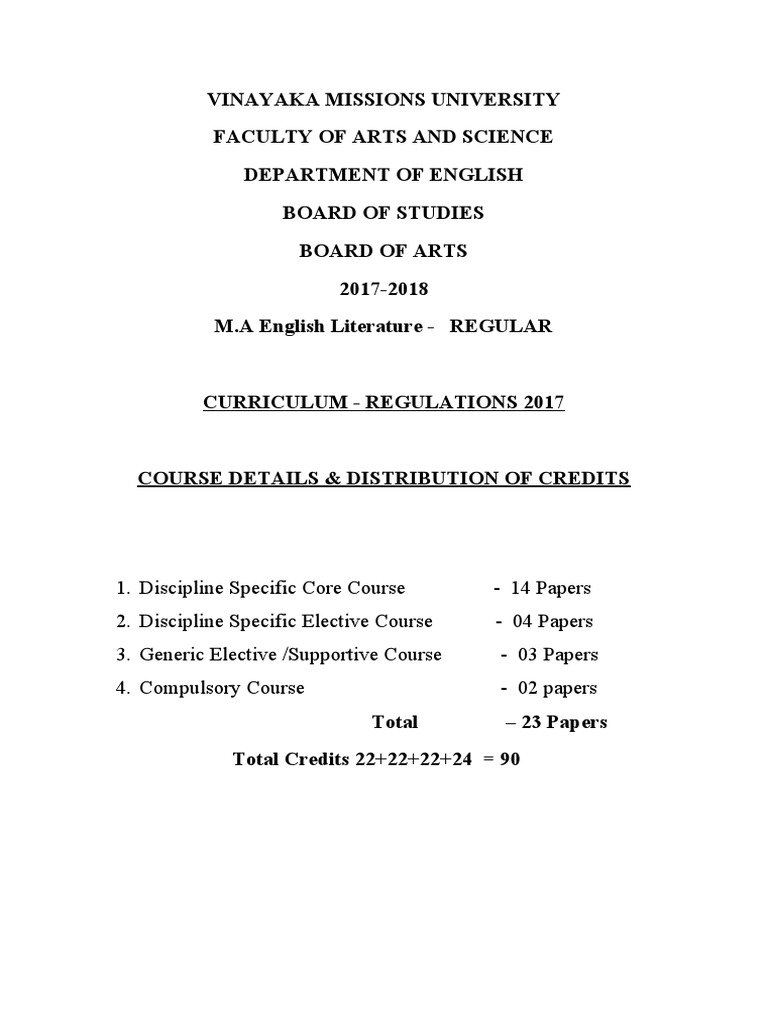 MA English Curriculam Syllabus 1,2 Credits 21.11.17 | PDF | English ...