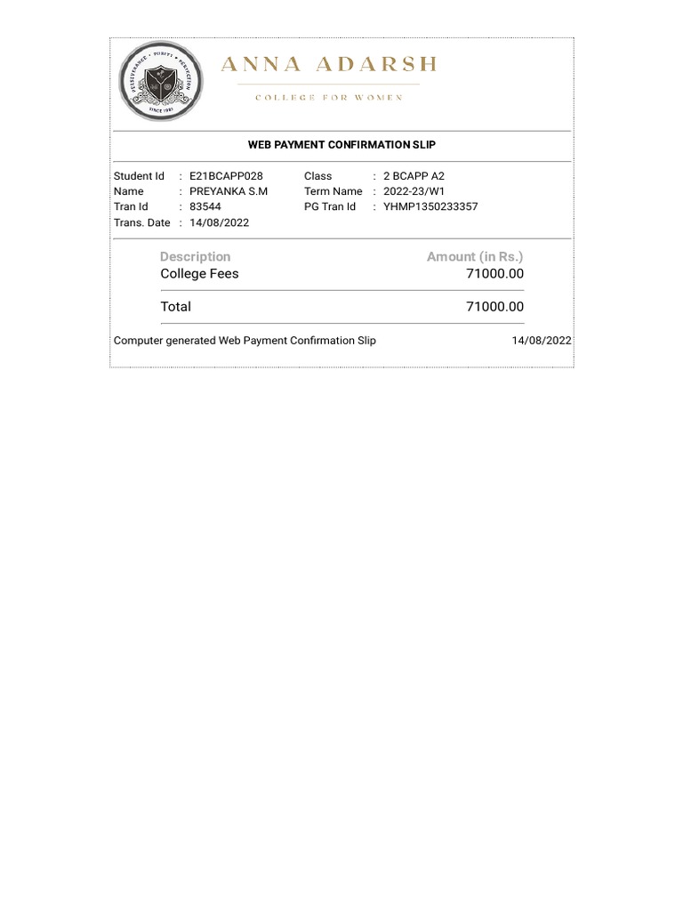 Fees Receipt | PDF