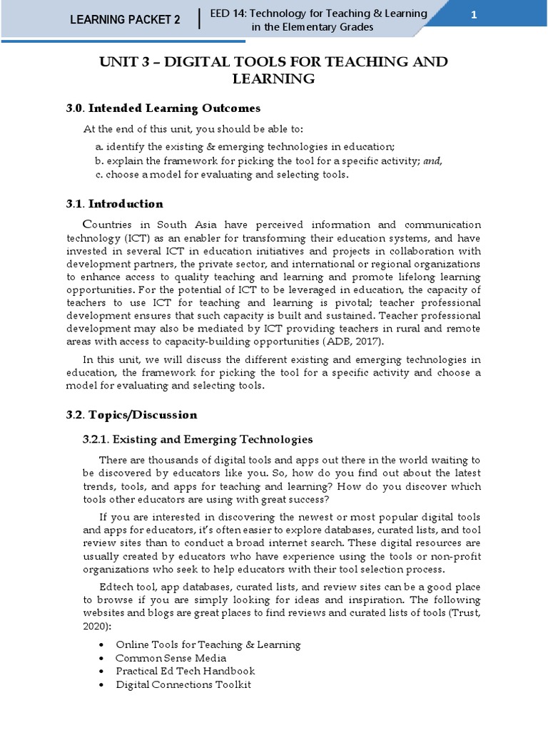 LP EED 14 UNIT 3 DIGITAL TOOLS For TEACHING LEARNING | PDF | Educational Technology | Teaching ...