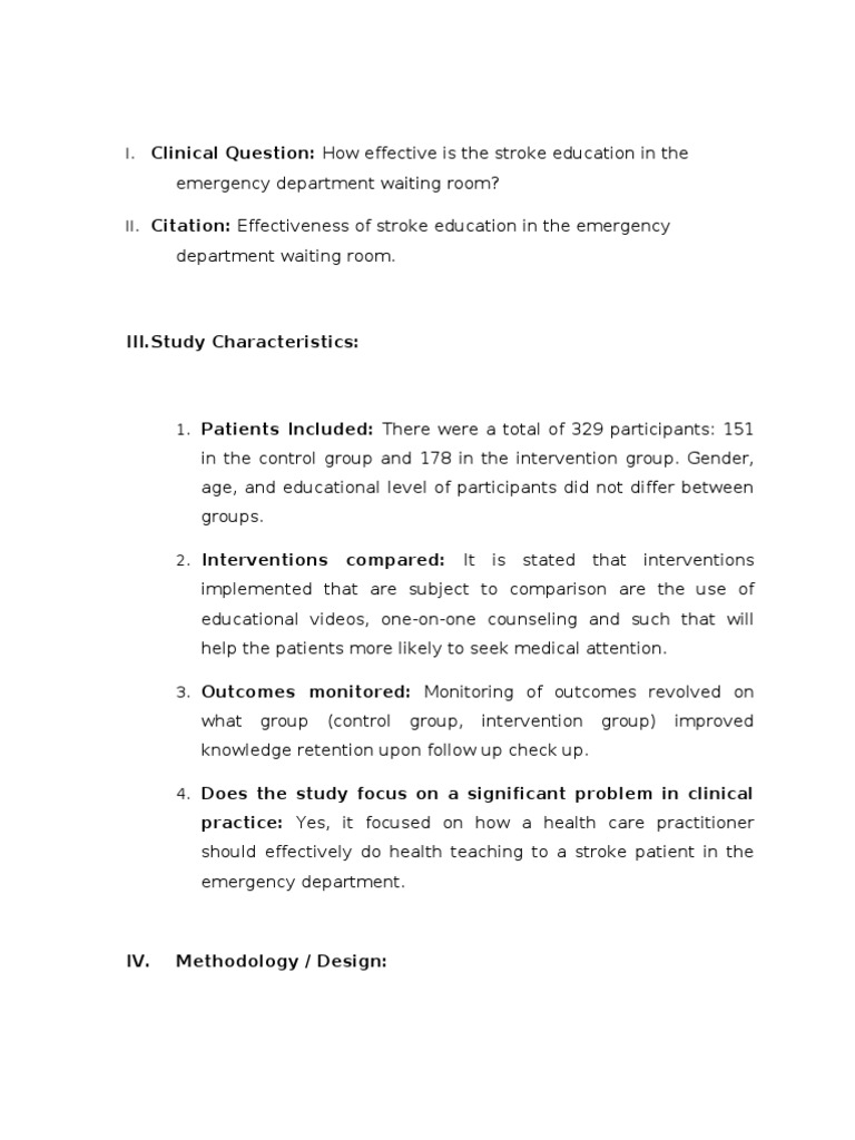 Sample EBN | PDF | Stroke | Emergency Department