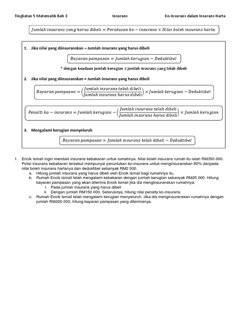 F5 Bab 3 (Ko-Insurans Harta) Latihan 1 | PDF