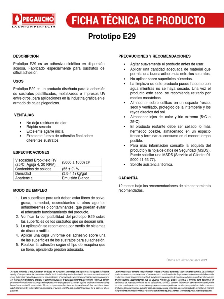 Adhesivo Para Cajas Plegadizas E29 Pdf Química Materiales