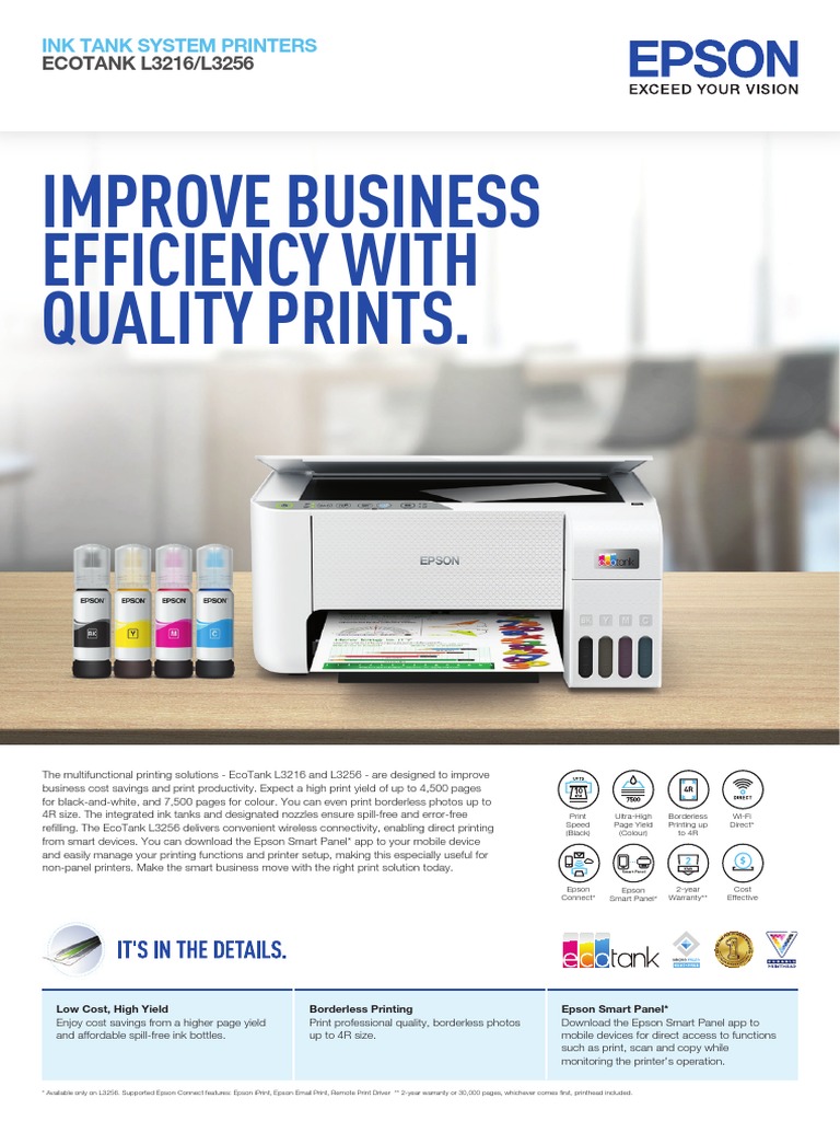 Epson EcoTank Printer Datasheet | PDF | Printer (Computing) | Image Scanner