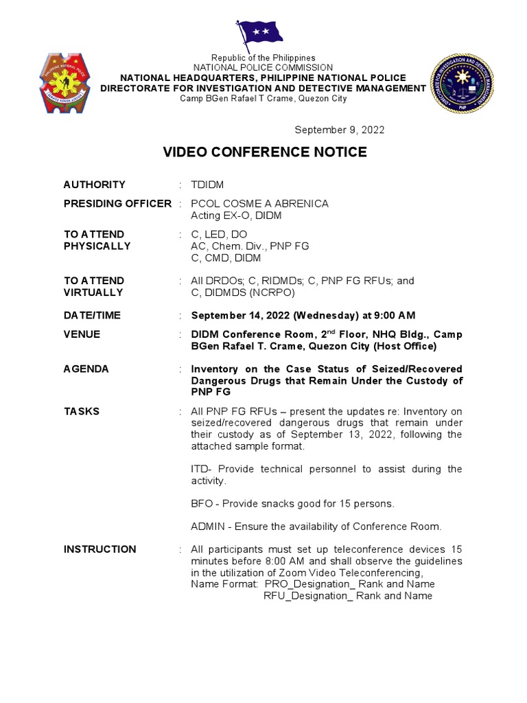 Conference Notice September 14, 2022 | PDF | Government | Philippines