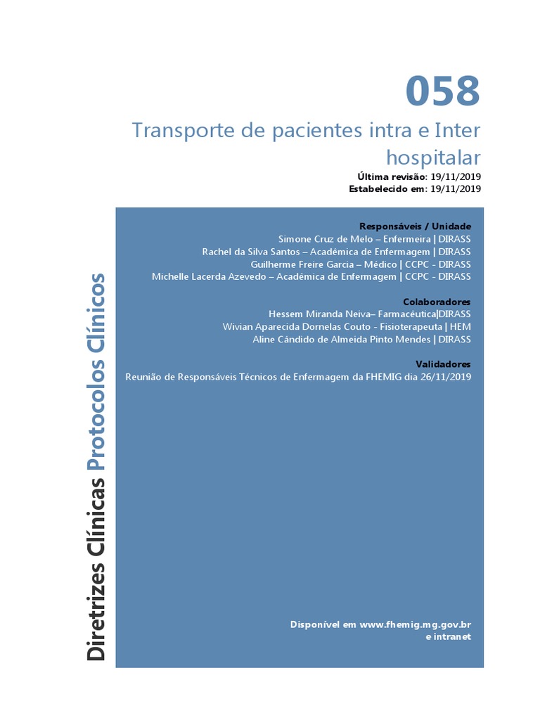 PC 58 - Transportes de Pacientes Intra e Inter Hospitalar (2019) | PDF ...