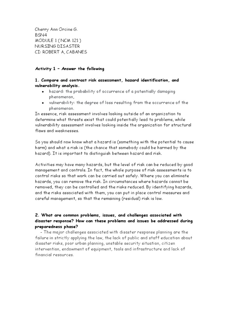 Module 1 Nursing Disaster | Download Free PDF | Hazards | Risk