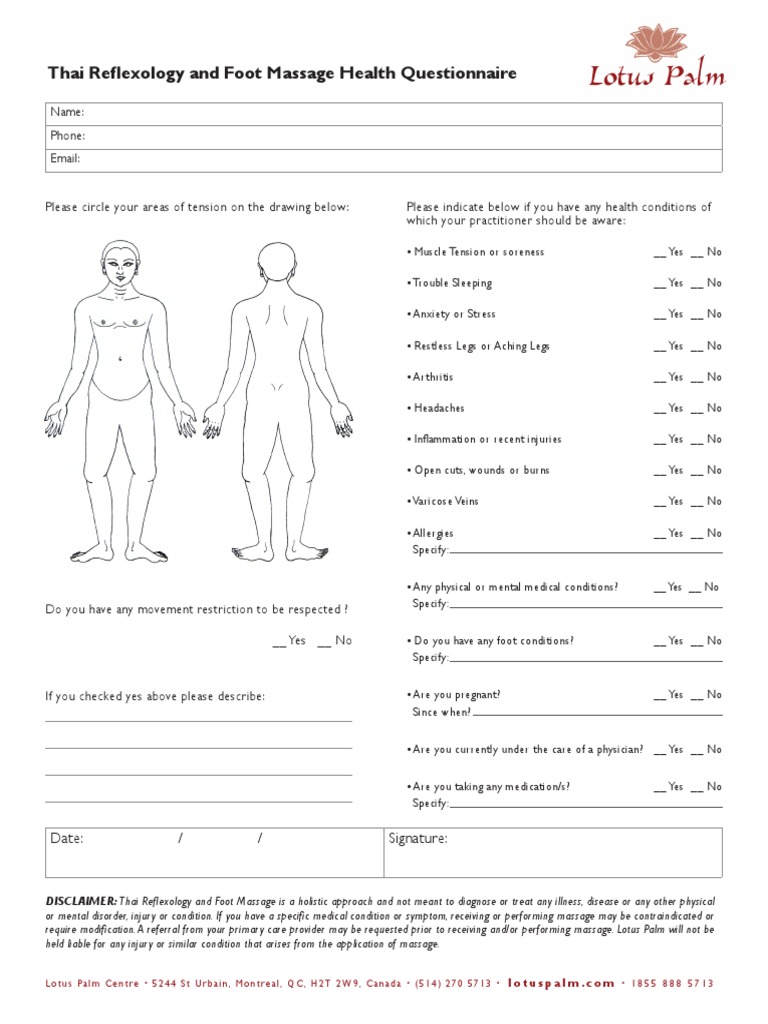 Reflexology Health Questionaire | PDF | Massage | Physician