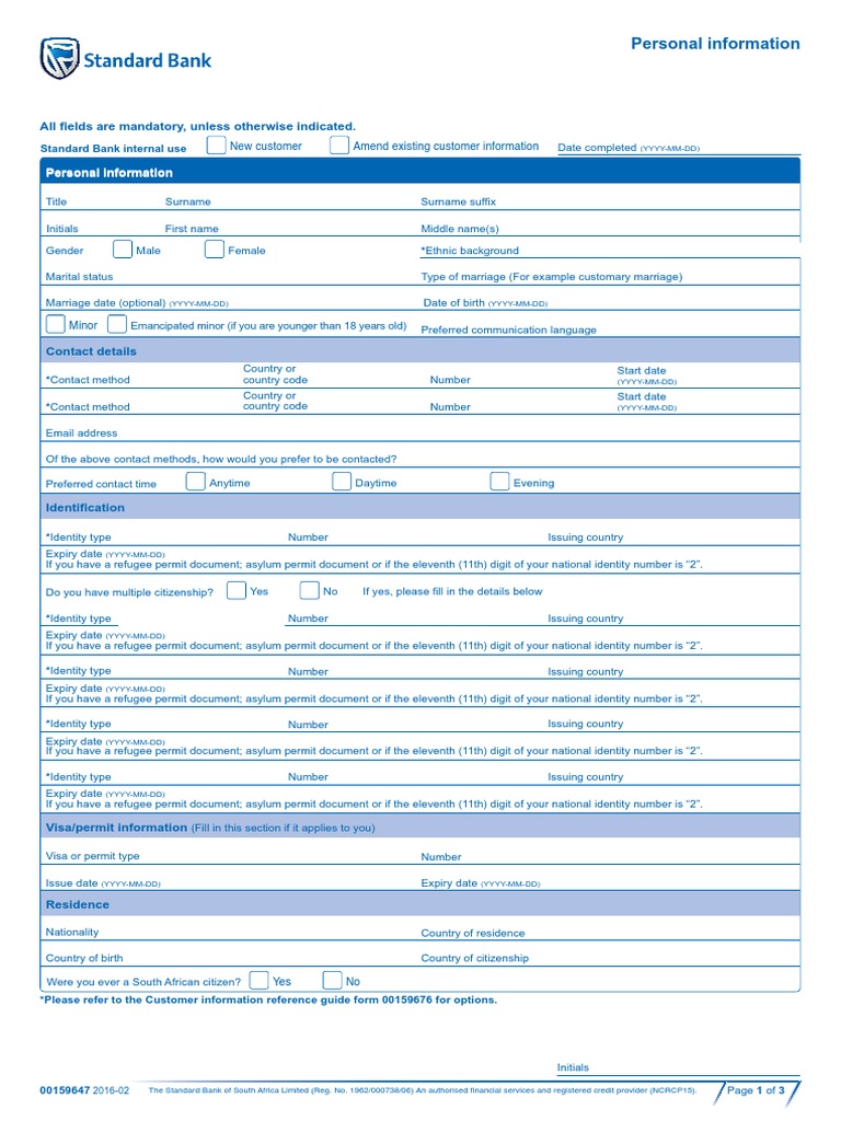 Standard Bank KYC Form Overview | PDF | Identity Document | Employment