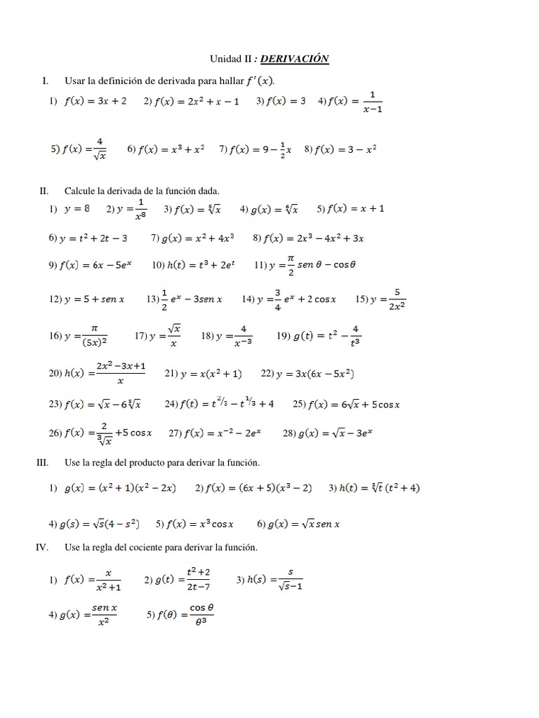Ejercicios Sobre Derivadas | PDF | Derivado | Función (Matemáticas)