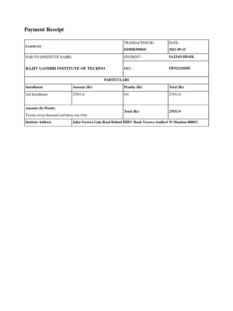 Fees Receipt | PDF