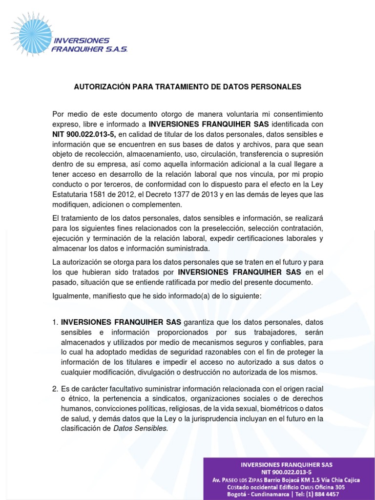 Autorizacion de Tratamiento de Datos | PDF | Información | Gobierno