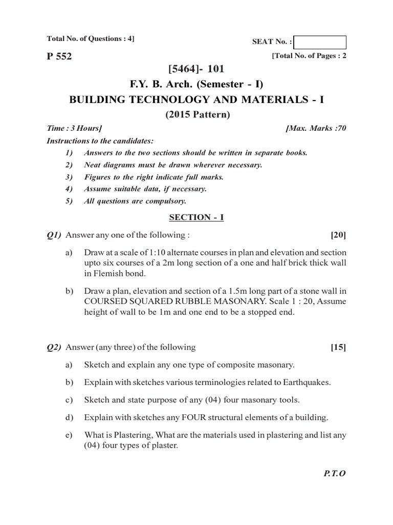 Question Paper OCT 2018 .B.ARCH (2015 PATTERN) | PDF | Bending | Air ...