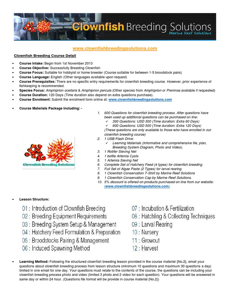 The Clownfish Breeding Course | PDF