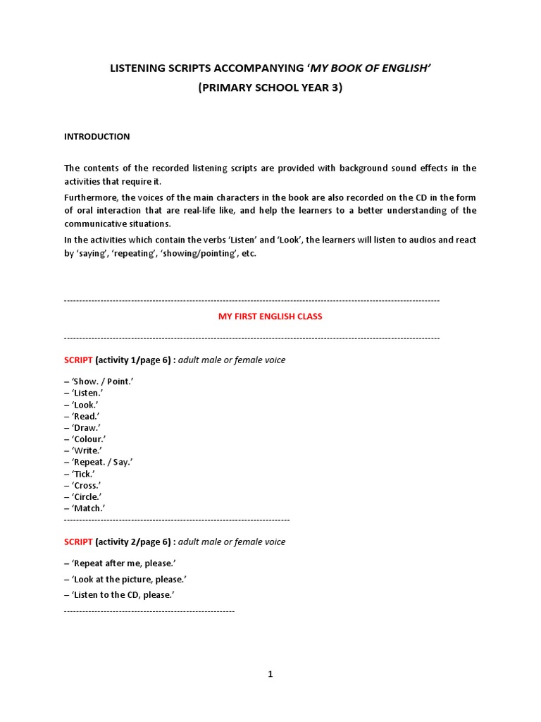 Scripts-My Book of English 3 PS | PDF | English Language | Silence