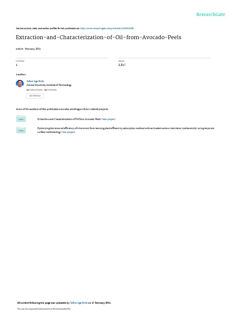 Extraction and Characterization of Oil From Avocado Peels | PDF ...